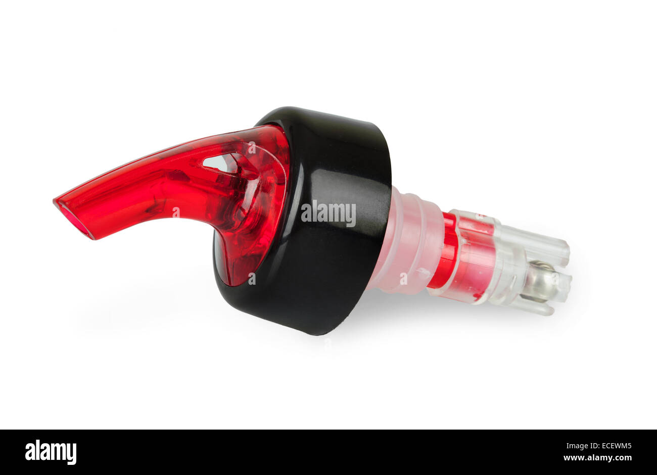 Elegant red liquid pourer on white background Stock Photo - Alamy