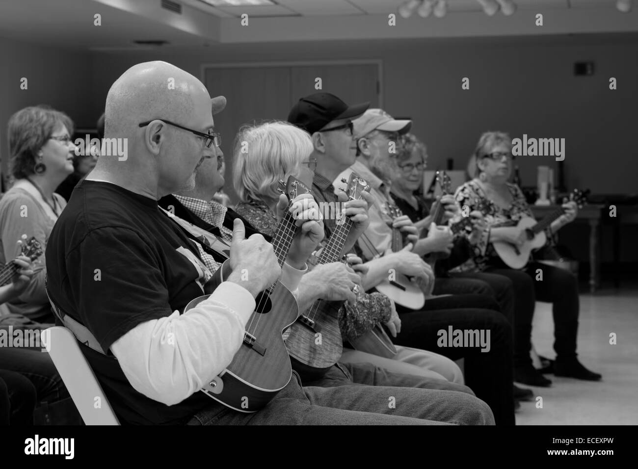 Ukulele Ensemble practice session Stock Photo - Alamy