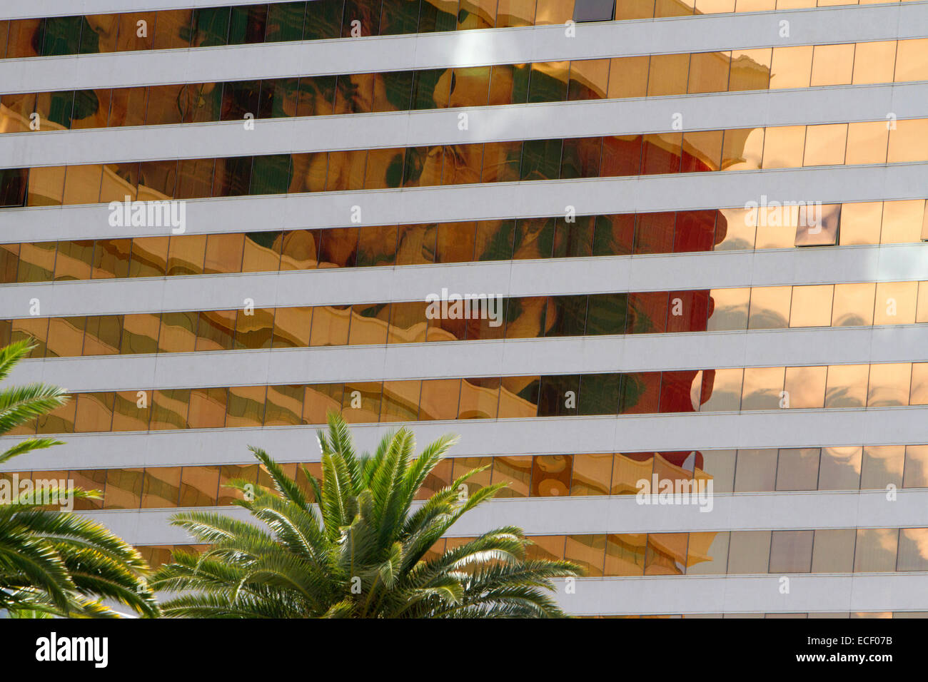 Reflections in windows of the Mirage Hotel & Casino along Las Vegas ...