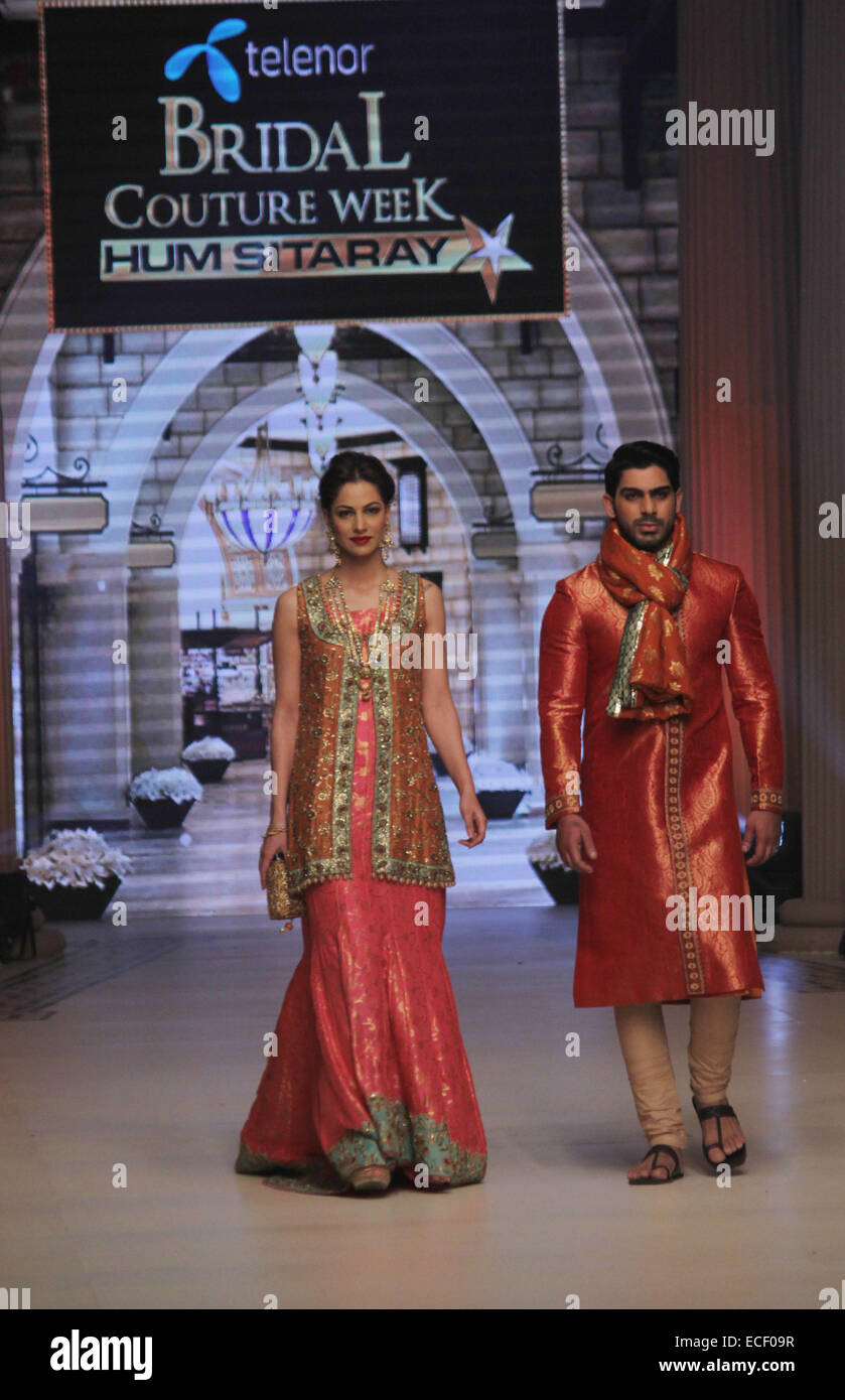 Pakistani model presents creations by Pakistani designers Aisha Imran ...