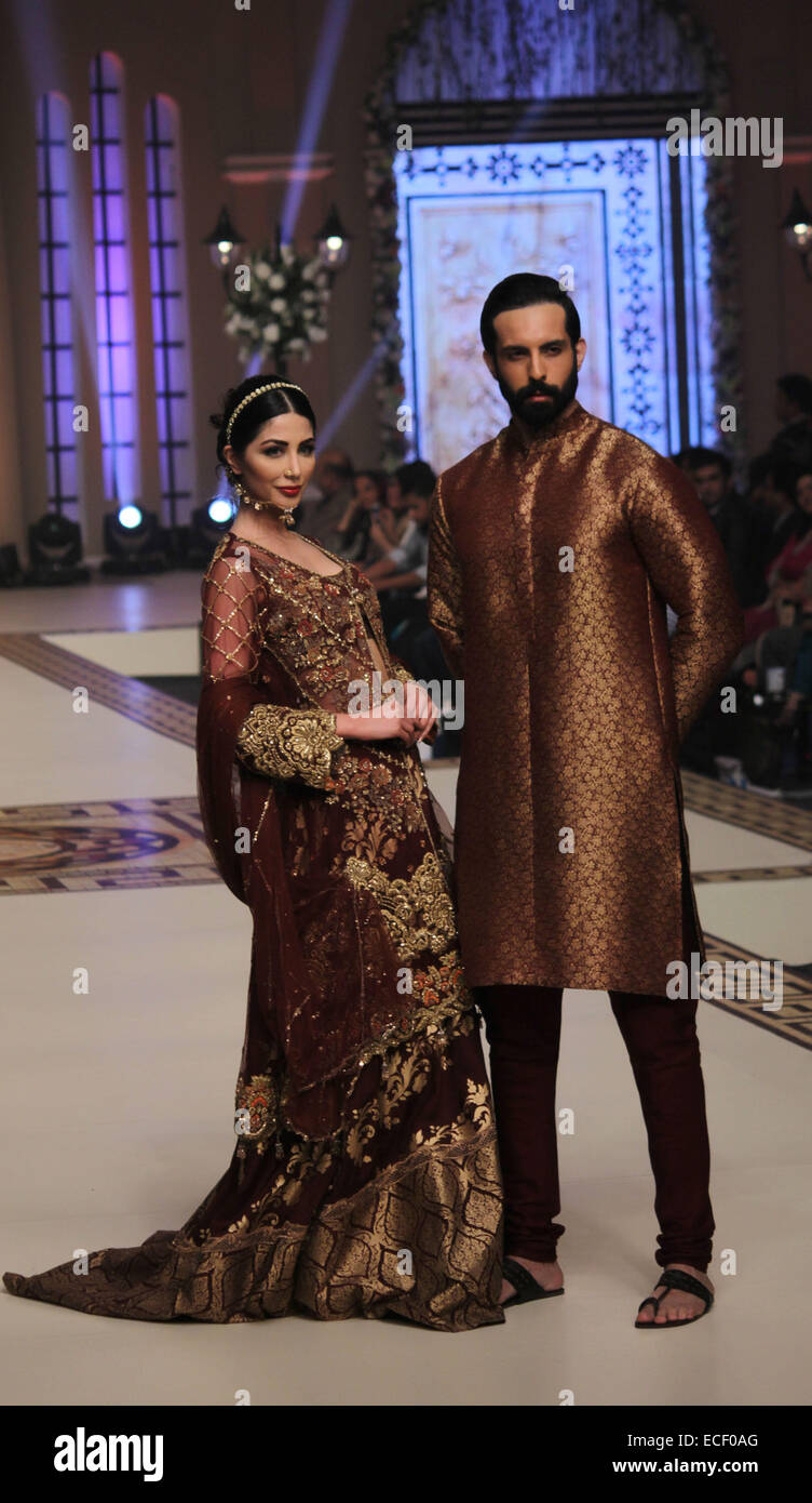 Pakistani model presents creations by Pakistani designers Aisha Imran ...