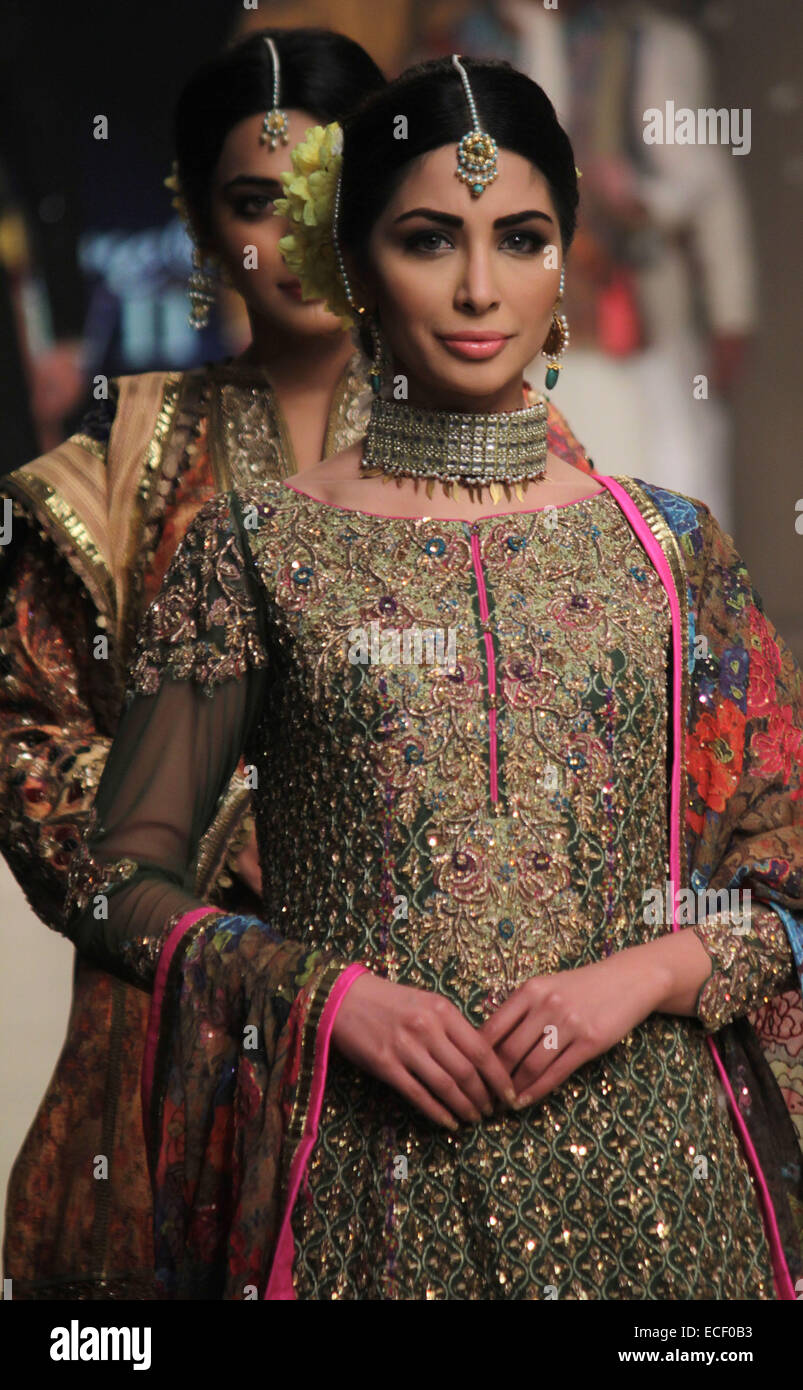 Pakistani model presents creations by Pakistani designers Aisha Imran ...