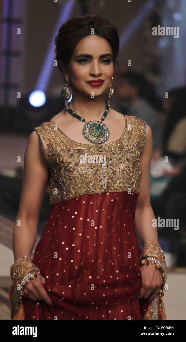 Pakistani model presents creations by Pakistani designers Aisha Imran ...