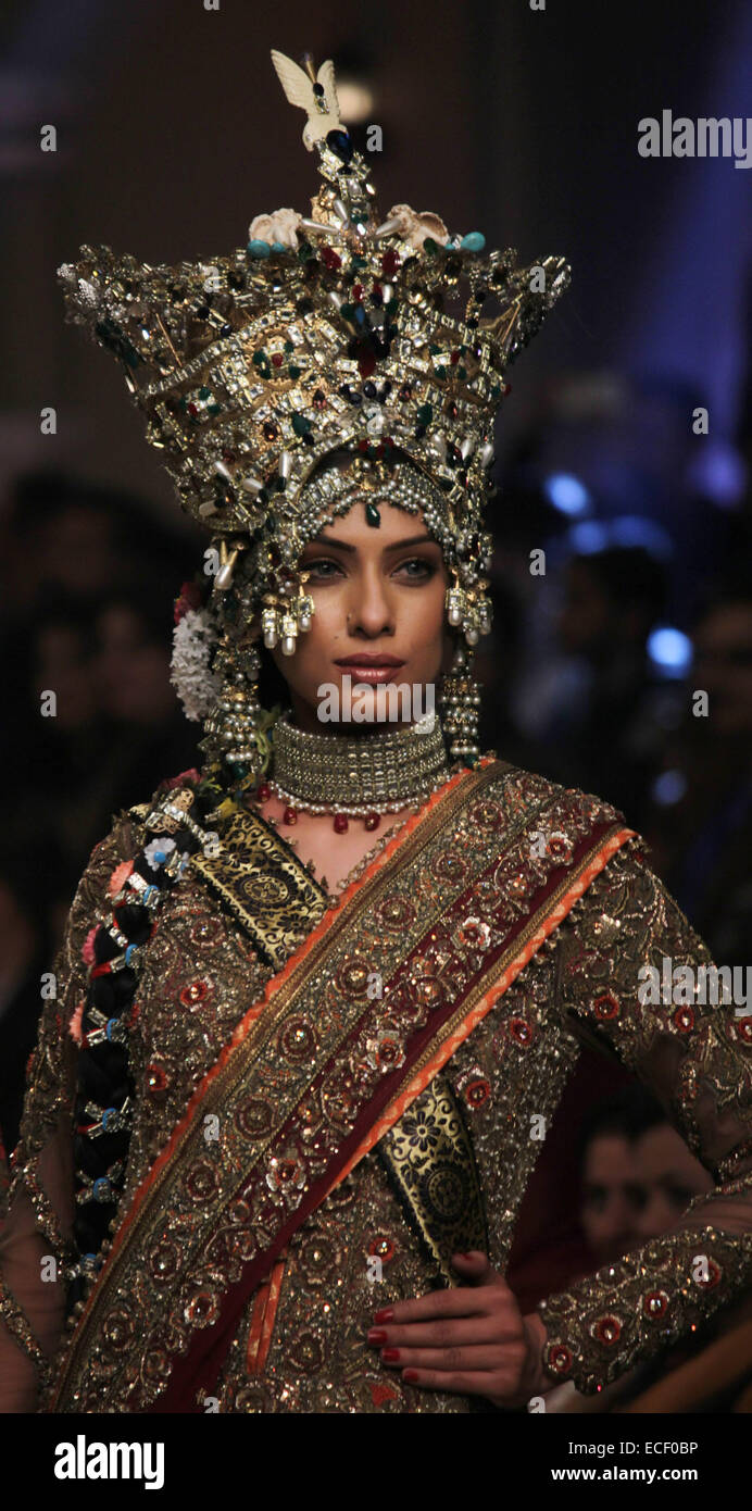 Pakistani model presents creations by Pakistani designers Aisha Imran ...