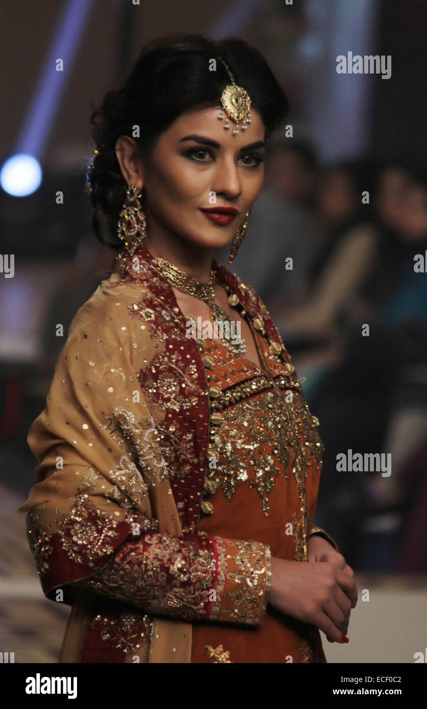 Pakistani model presents creations by Pakistani designers Aisha Imran ...