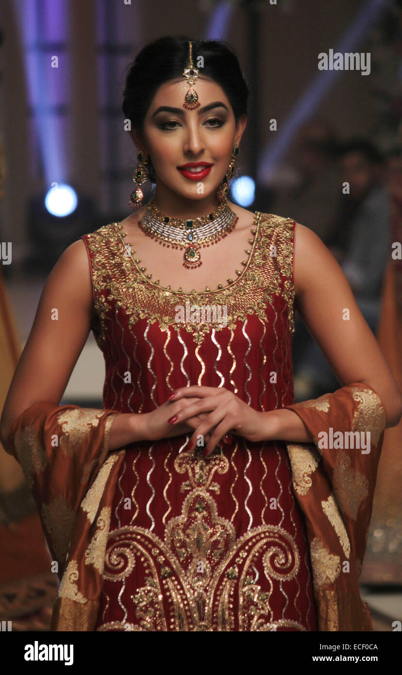 Pakistani model presents creations by Pakistani designers Aisha Imran ...