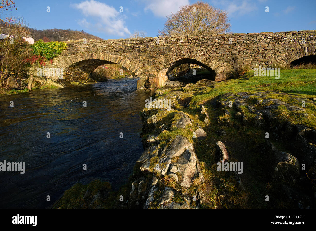 The bridge at Ulpha spanning the River Duddon in the Lake District ...