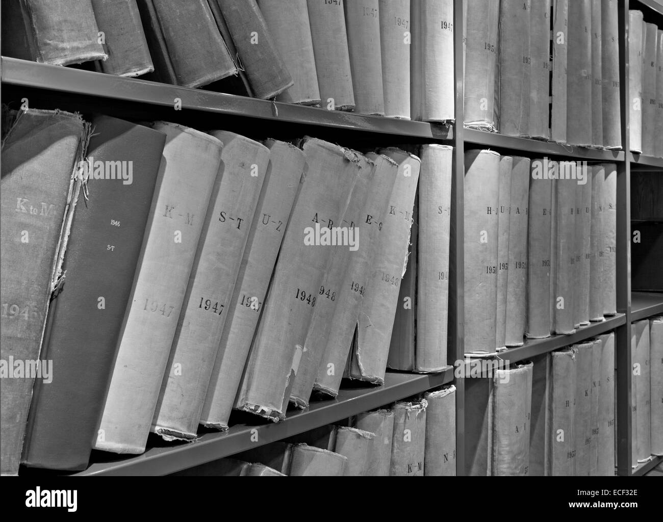 Old volume of library books from 1947-1948 Stock Photo - Alamy