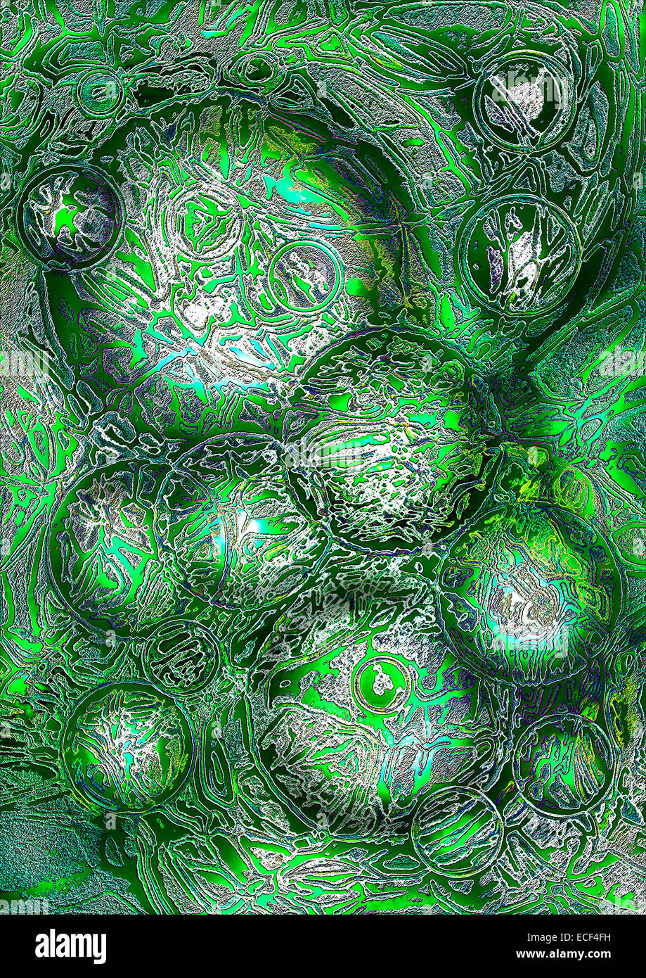 Green background with abstract chaotic pattern coated transparent ...