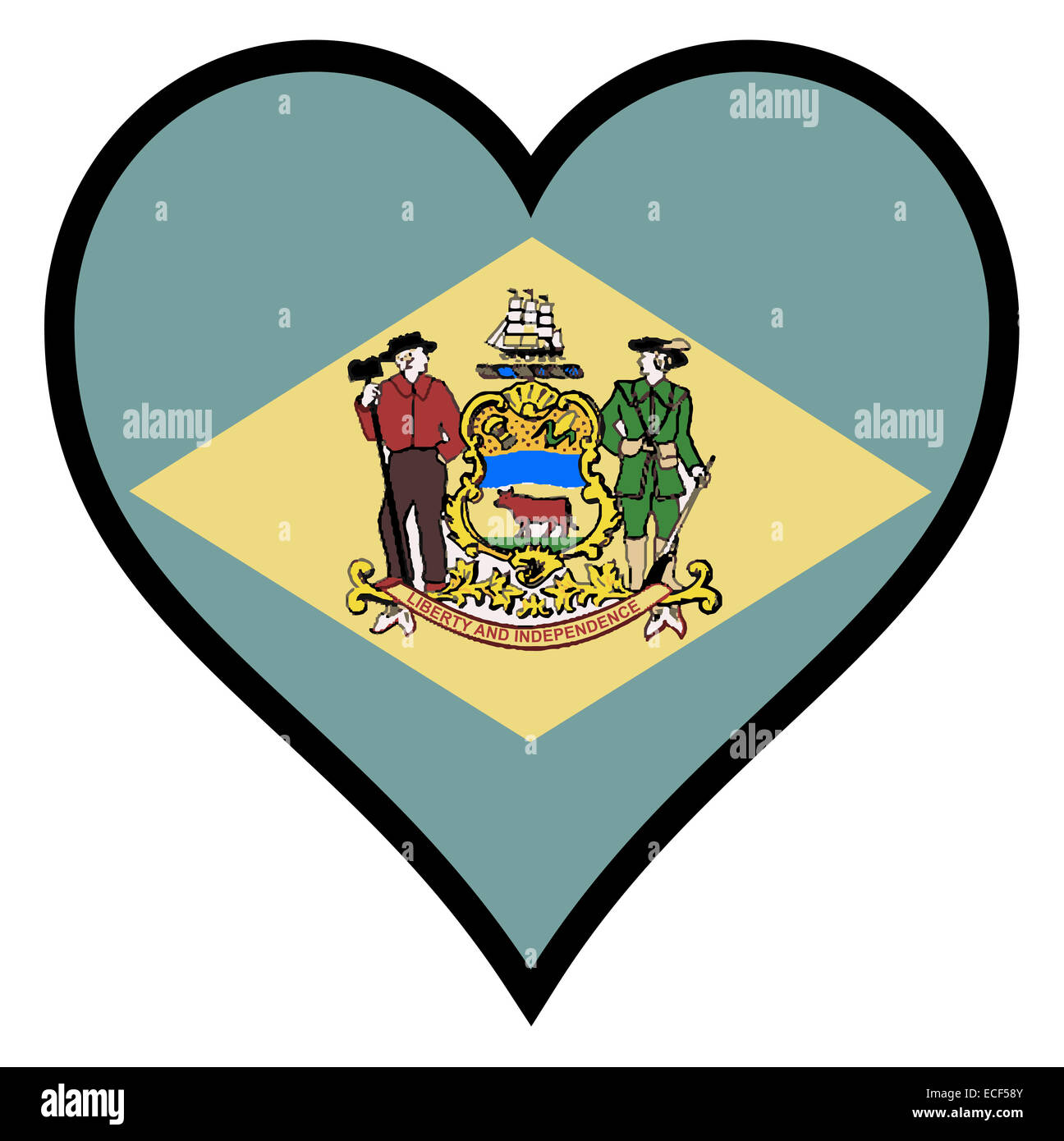 Delaware state flag within a heart all over a white background Stock ...