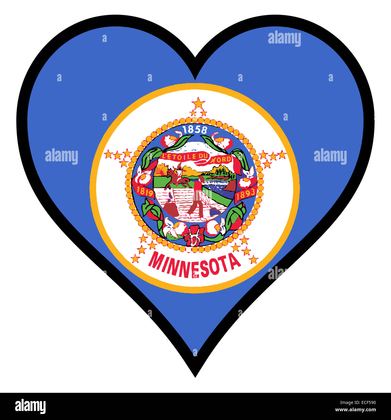 Minnesota state flag within a heart all over a white background Stock ...
