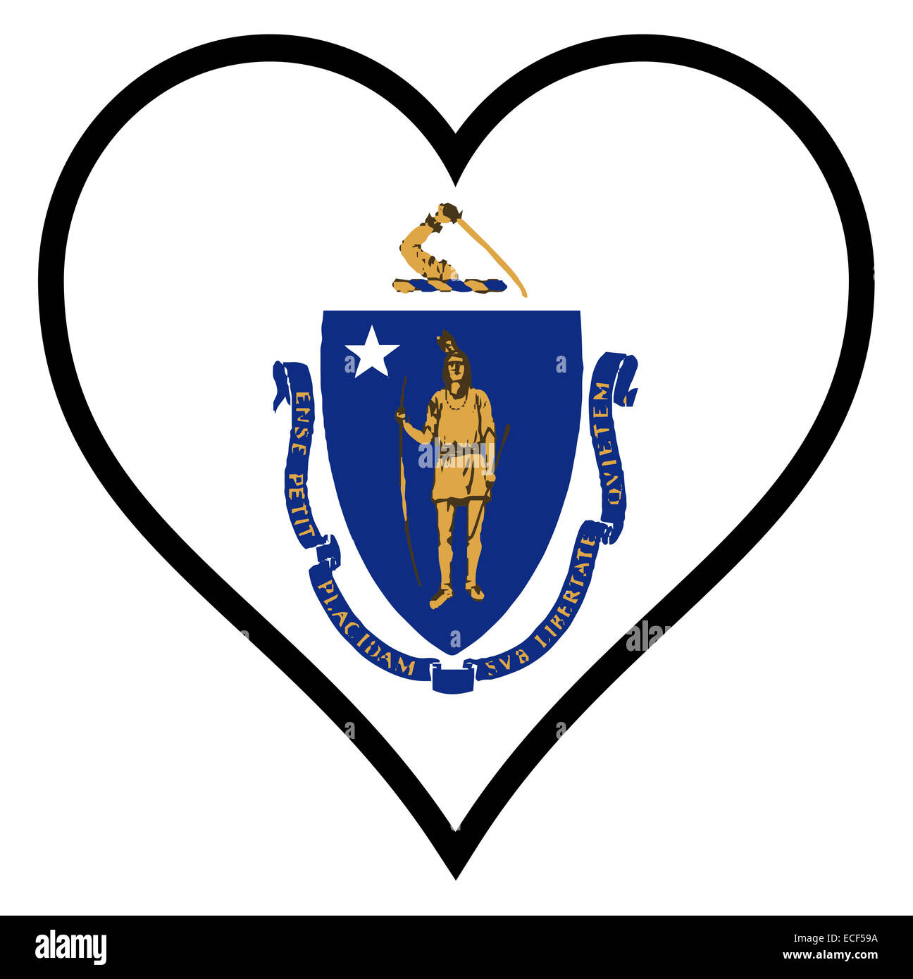 Massachusetts state flag within a heart all over a white background ...
