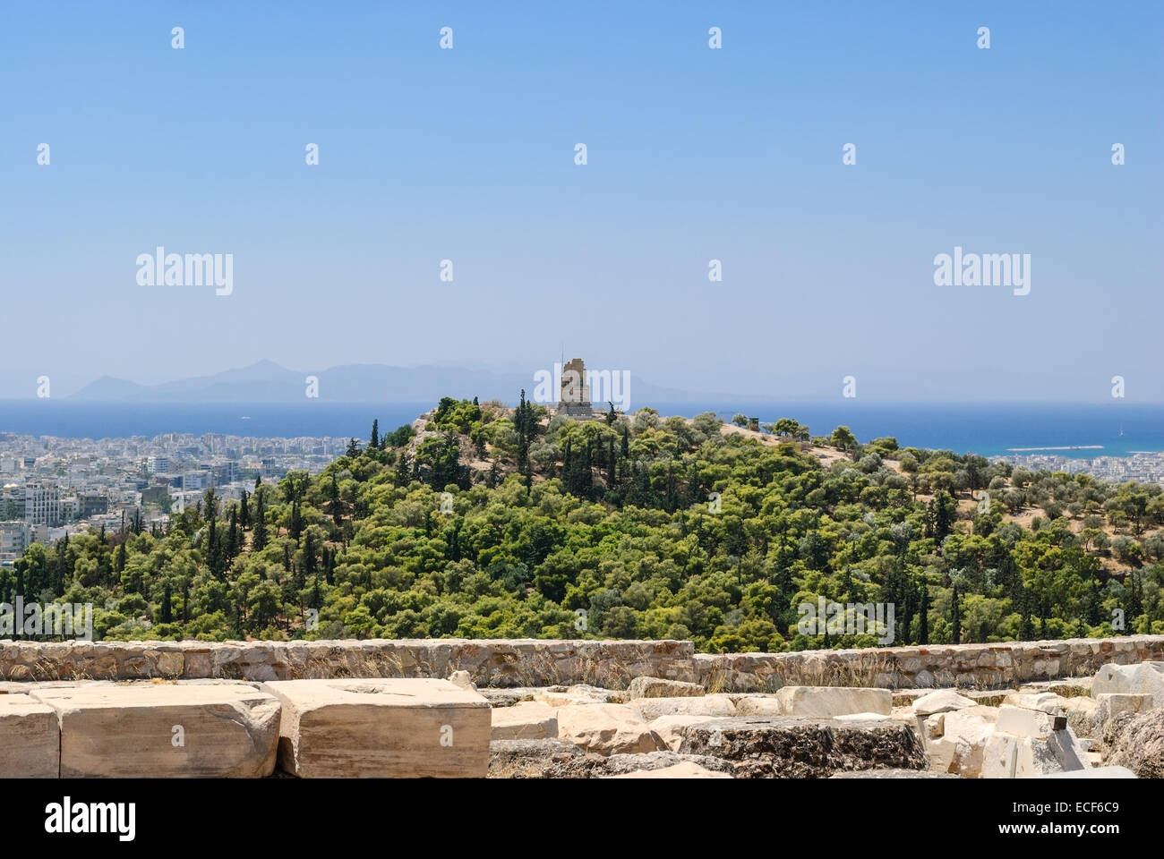 View filopappou hill (the hill of the Muses) and the ruins of ancient ...