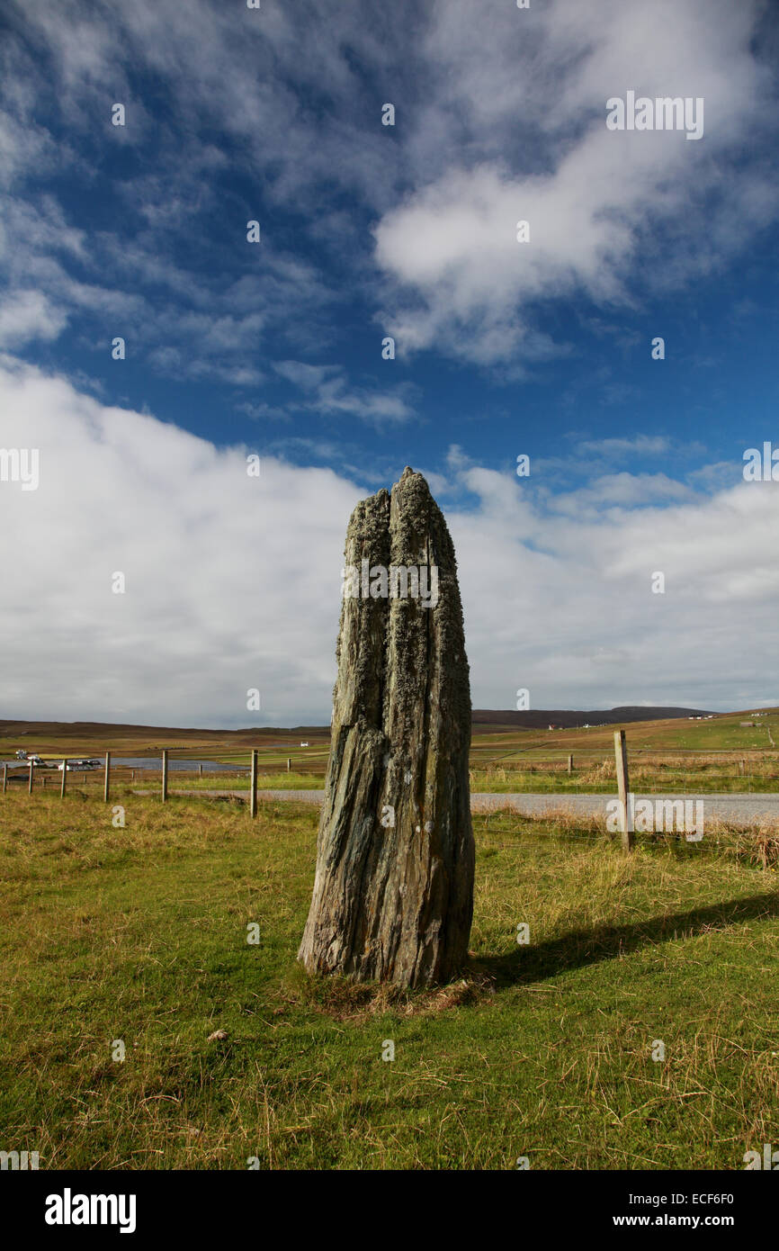 The monolith standing stone at Clivocast, by the village of Uyeasound ...