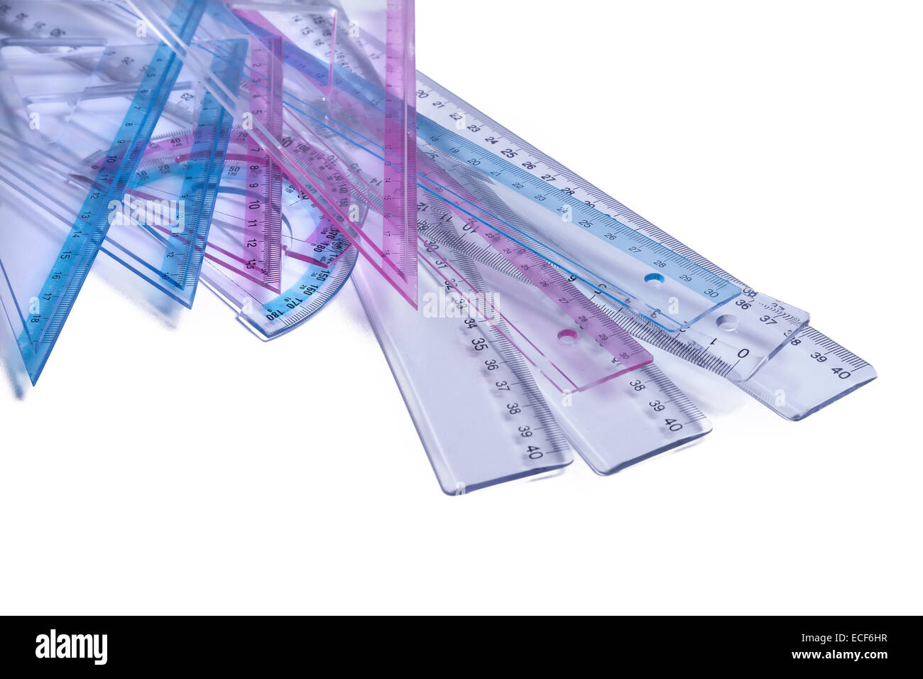 Plastic rulers for mathematics in school and homework Stock Photo - Alamy