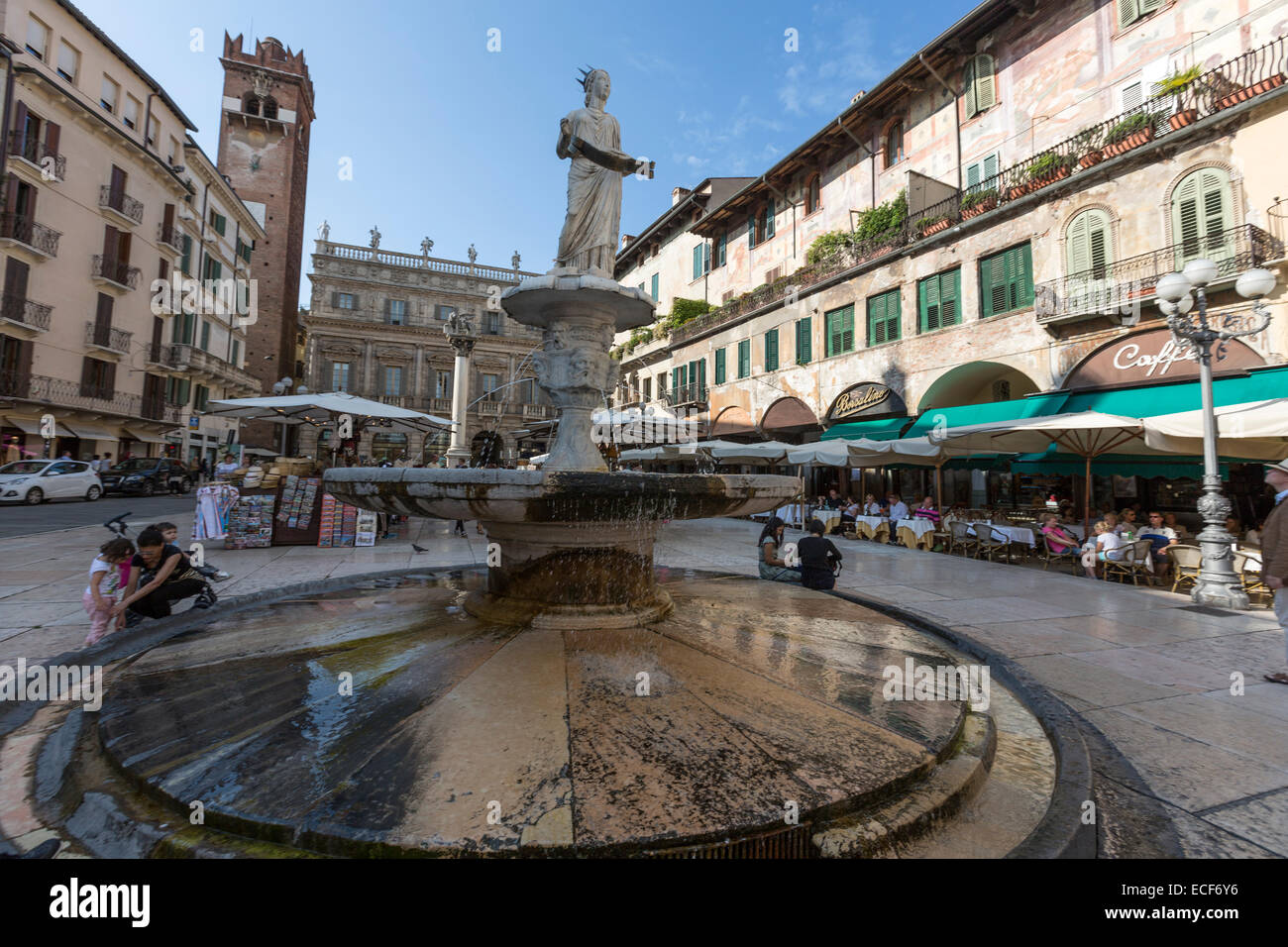 The fountain of Piazza delle Erbe. Market's square, Verona Stock Photo ...