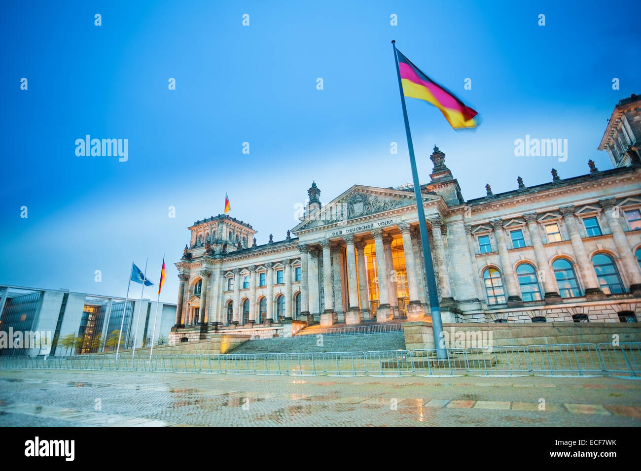 Reichstag view with German flag after rain in Berlin, Germany Stock ...