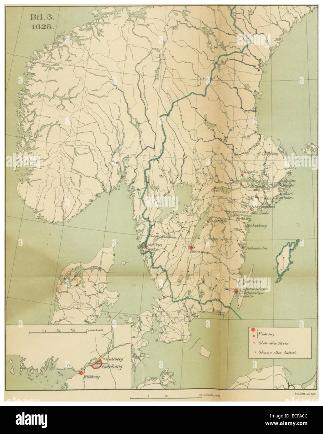 This 1899 map by Jungstedt details Sweden’s fortifications from 1625 ...