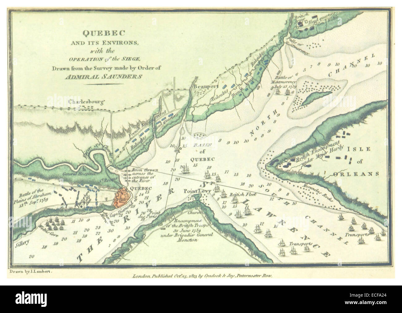 LAMBERT(1816) 1.095 MAP OF QUEBEC AND ITS ENVIRONS Stock Photo - Alamy