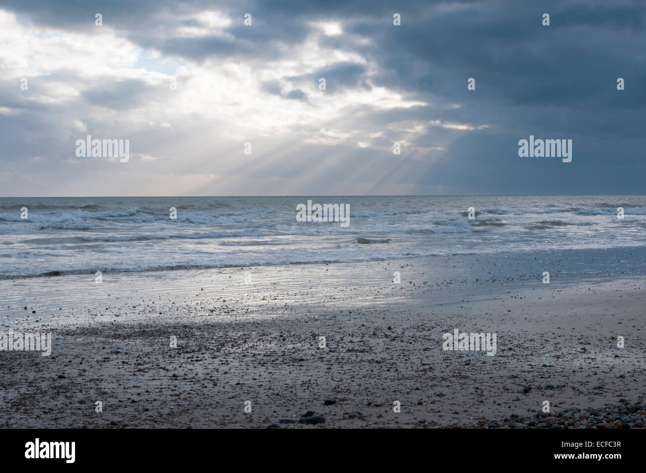 Crepuscular rays over the English Channel at West Beach, Littlehampton ...