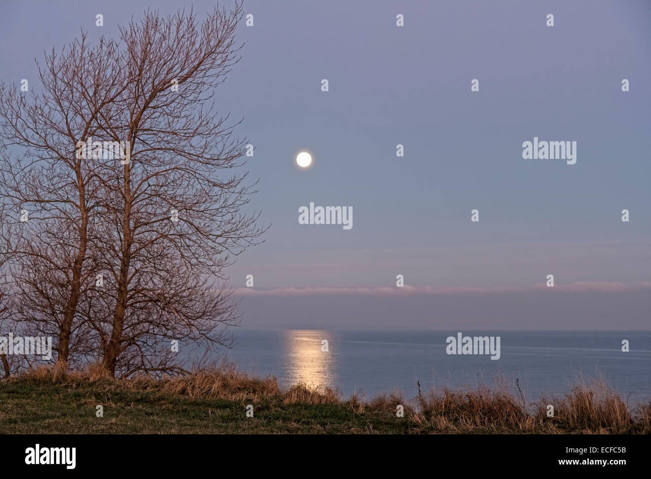 Full Moon over the Ocean just after sunset Stock Photo - Alamy