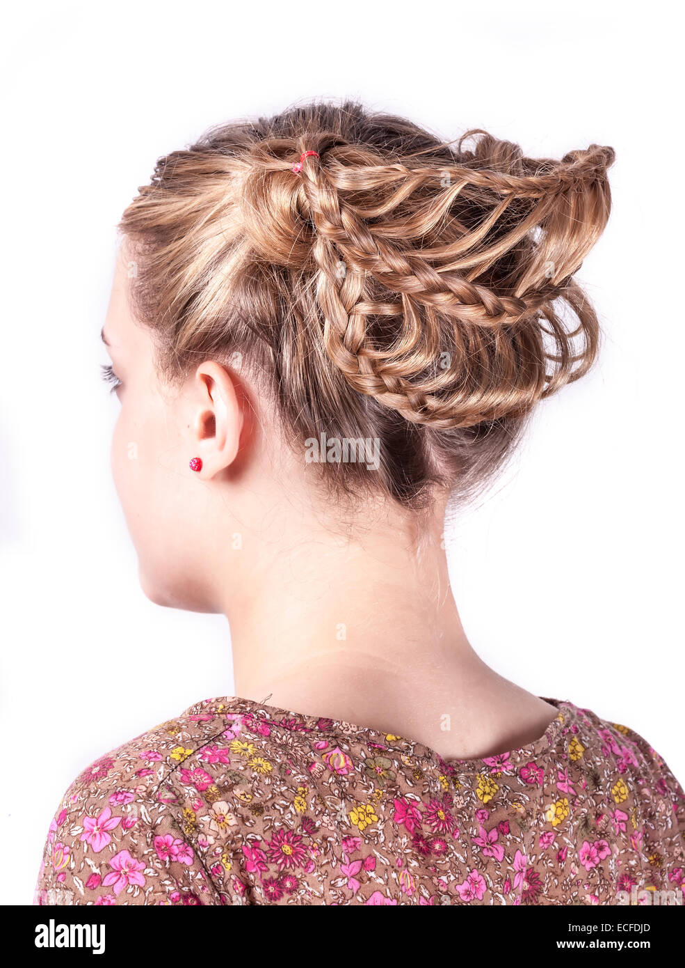 beauty wedding hairstyle rear view isolated on white Stock Photo - Alamy