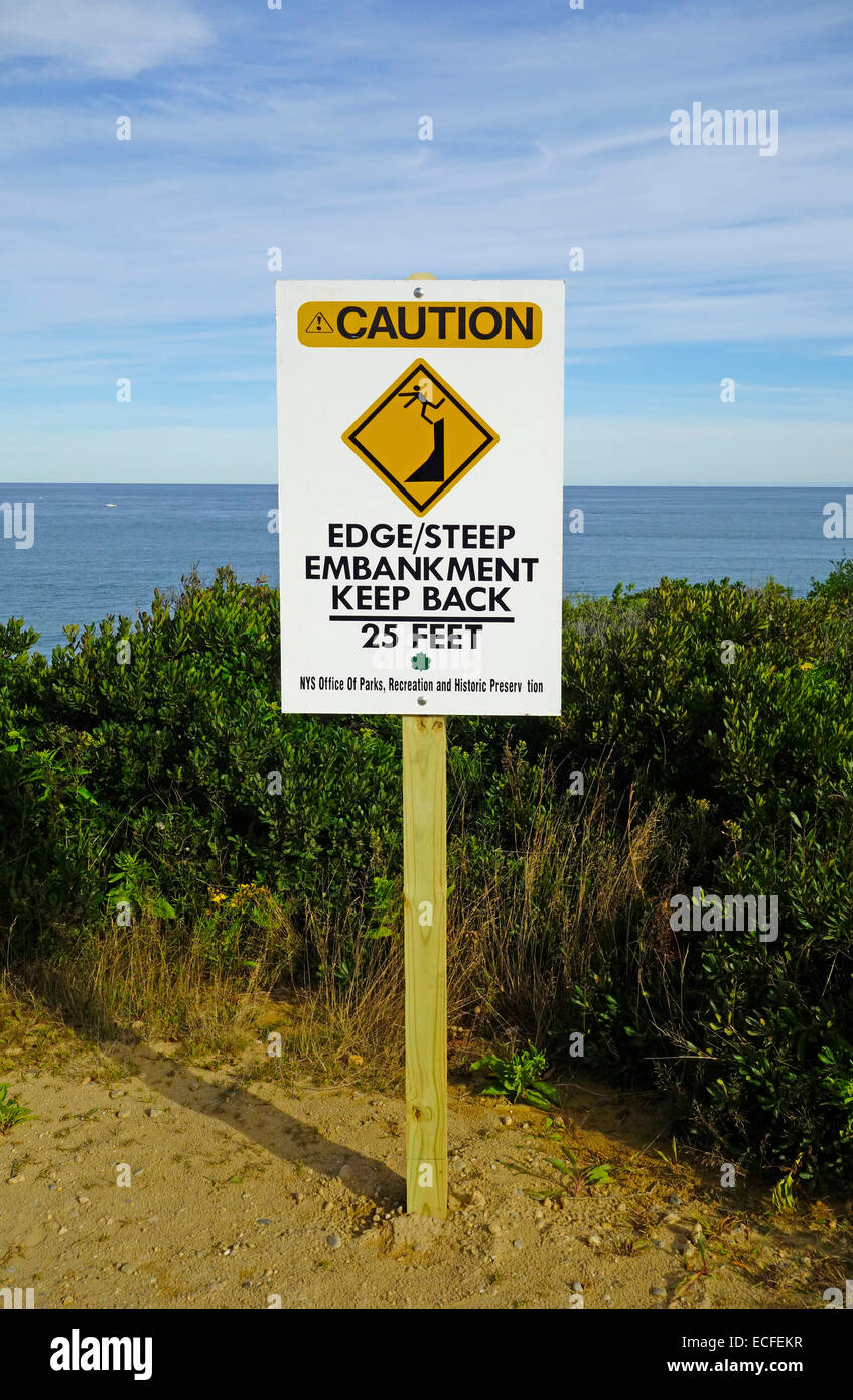 danger cliff sign at camp hero state park in Montauk NY Stock Photo - Alamy