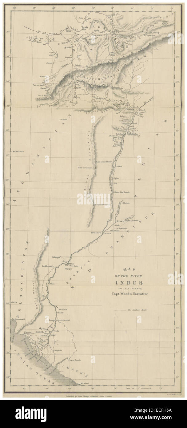 A historical map of the River Indus, illustrating the river’s course ...