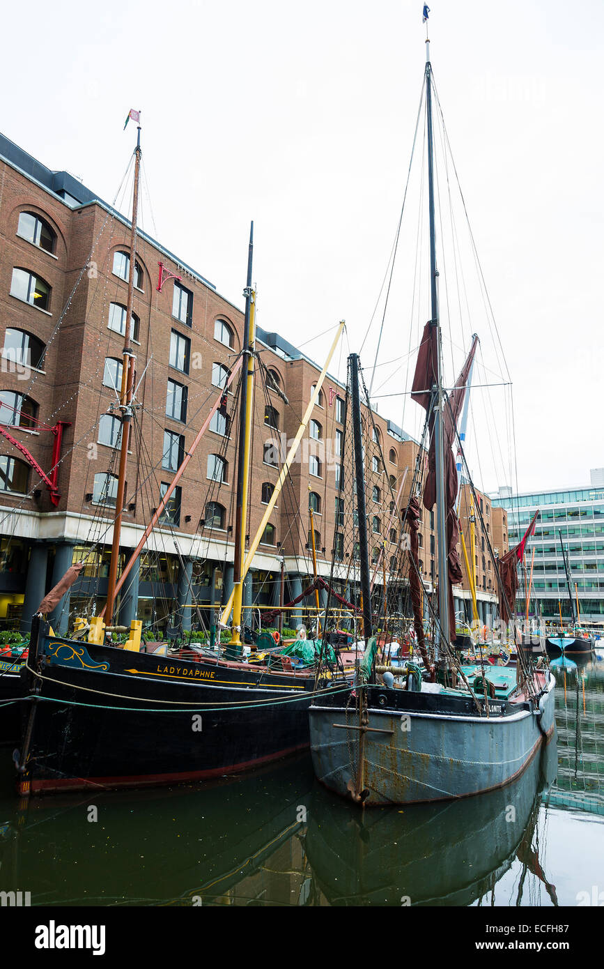 Old Thames Barges and Boats Moored in the Marina at St Katharine Docks ...