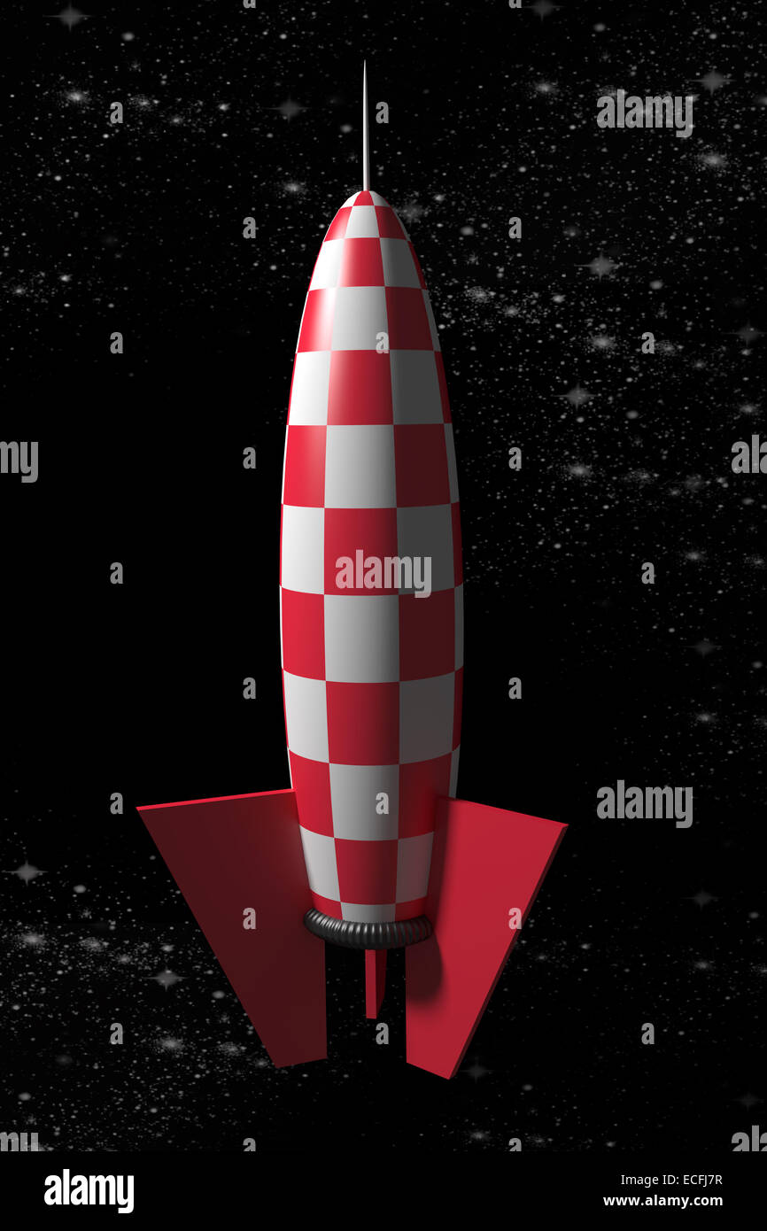 3d rendering of a red and white rocket and stars Stock Photo - Alamy