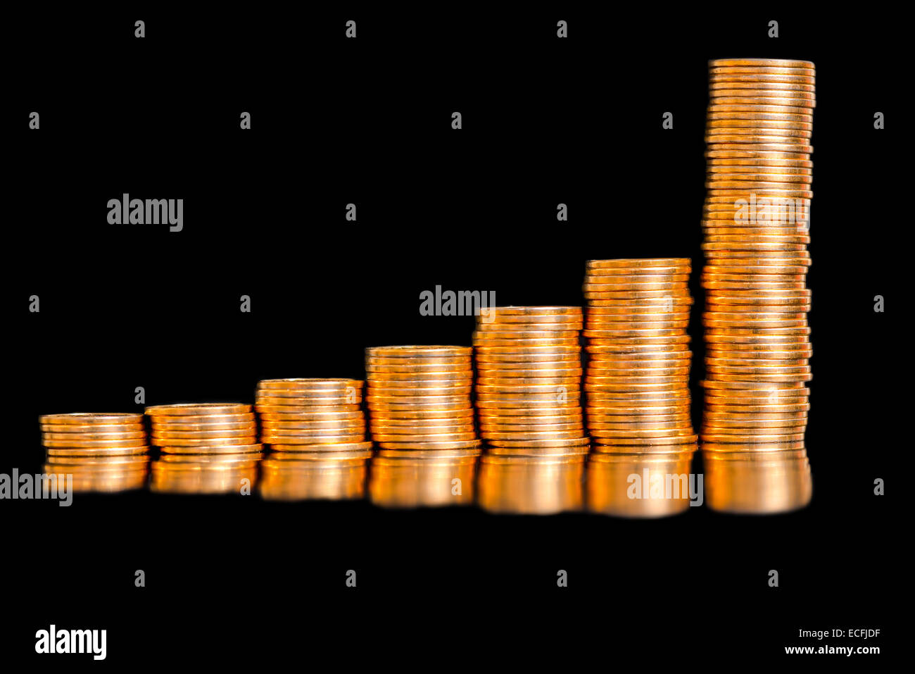 beautiful business chart concept of golden coins, shows an increase is ...