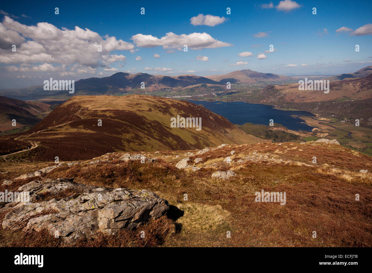 Derwent Water in the valley, viewed from the ridge between High Spy and ...
