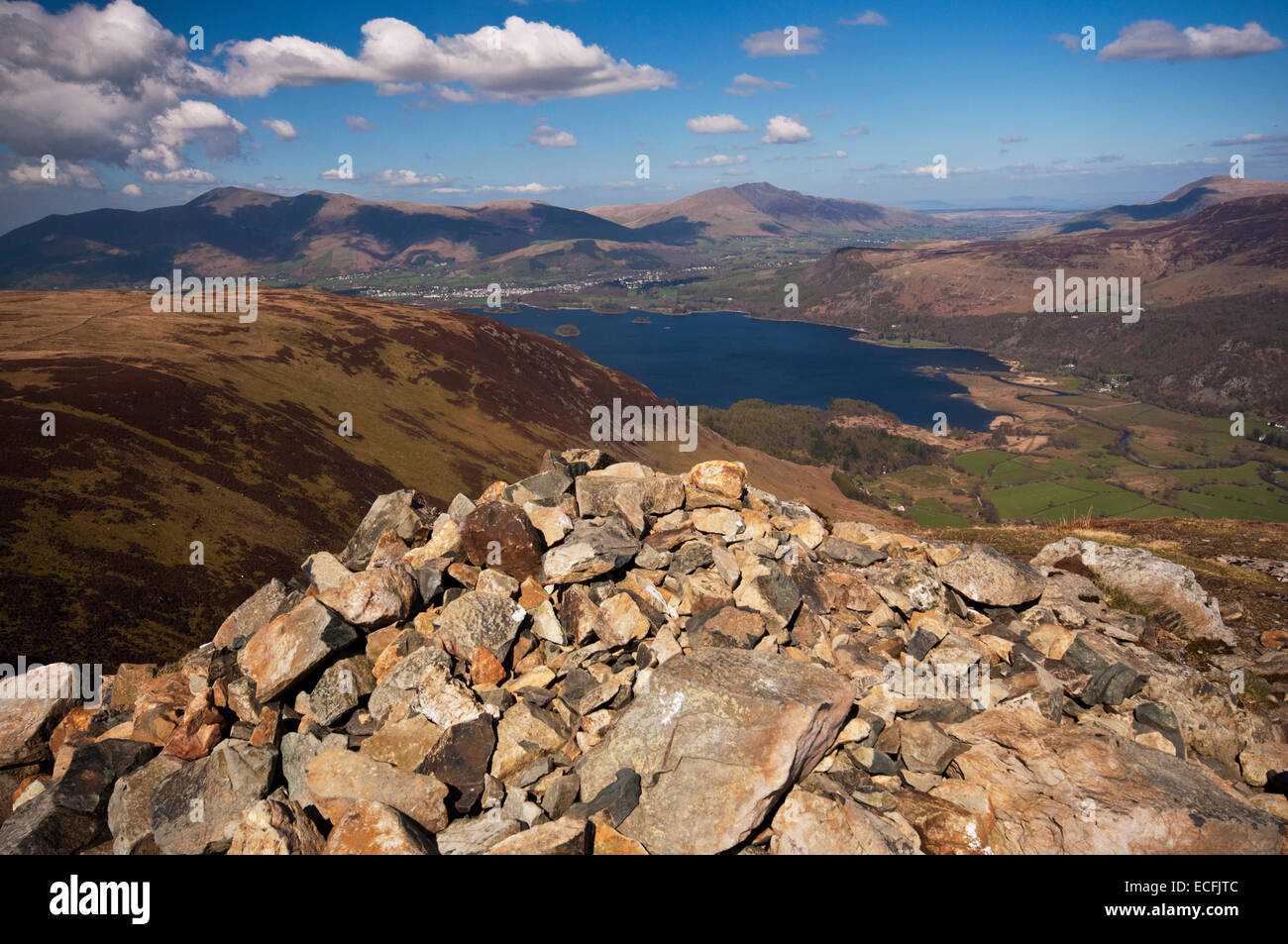 Derwent Water in the valley, viewed from the ridge between High Spy and ...
