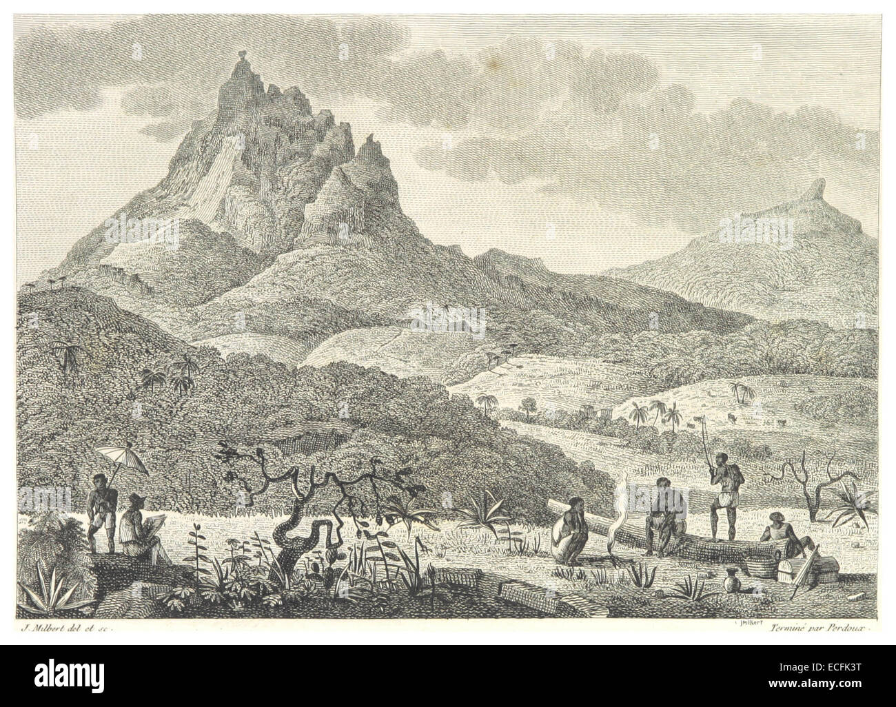 A 1812 illustration by Milbert depicting the view of the Montagne de ...