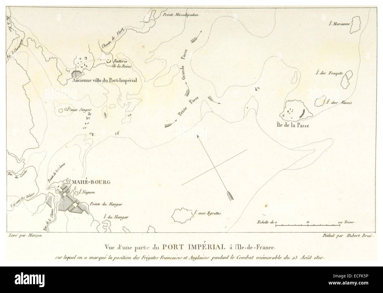This 1812 map by Milbert depicts the imperial port of Mahébourg in Île ...