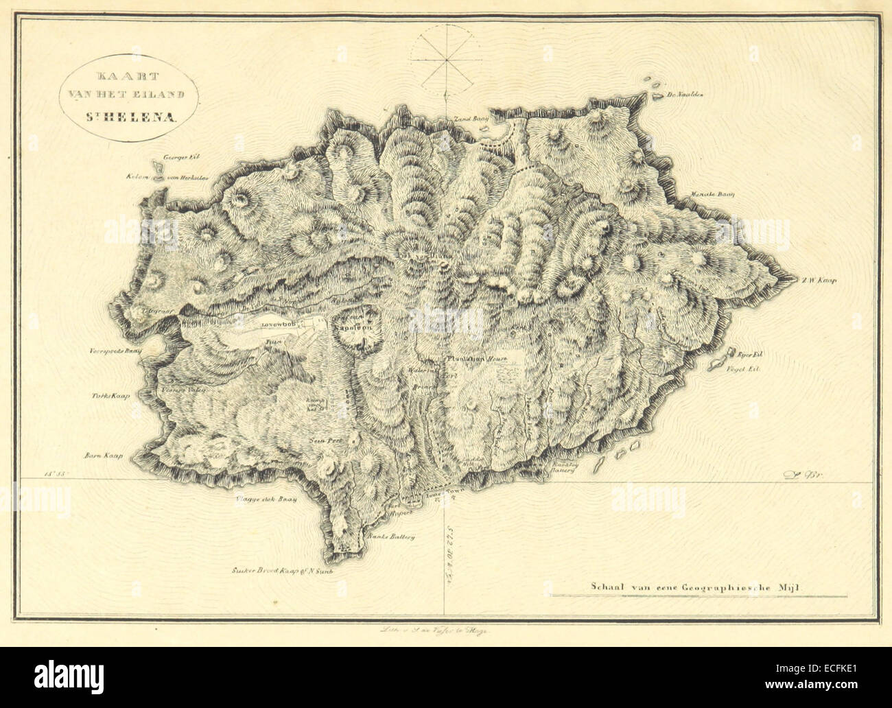 This 1838 map by Netscher depicts the island of St. Helena, an isolated ...
