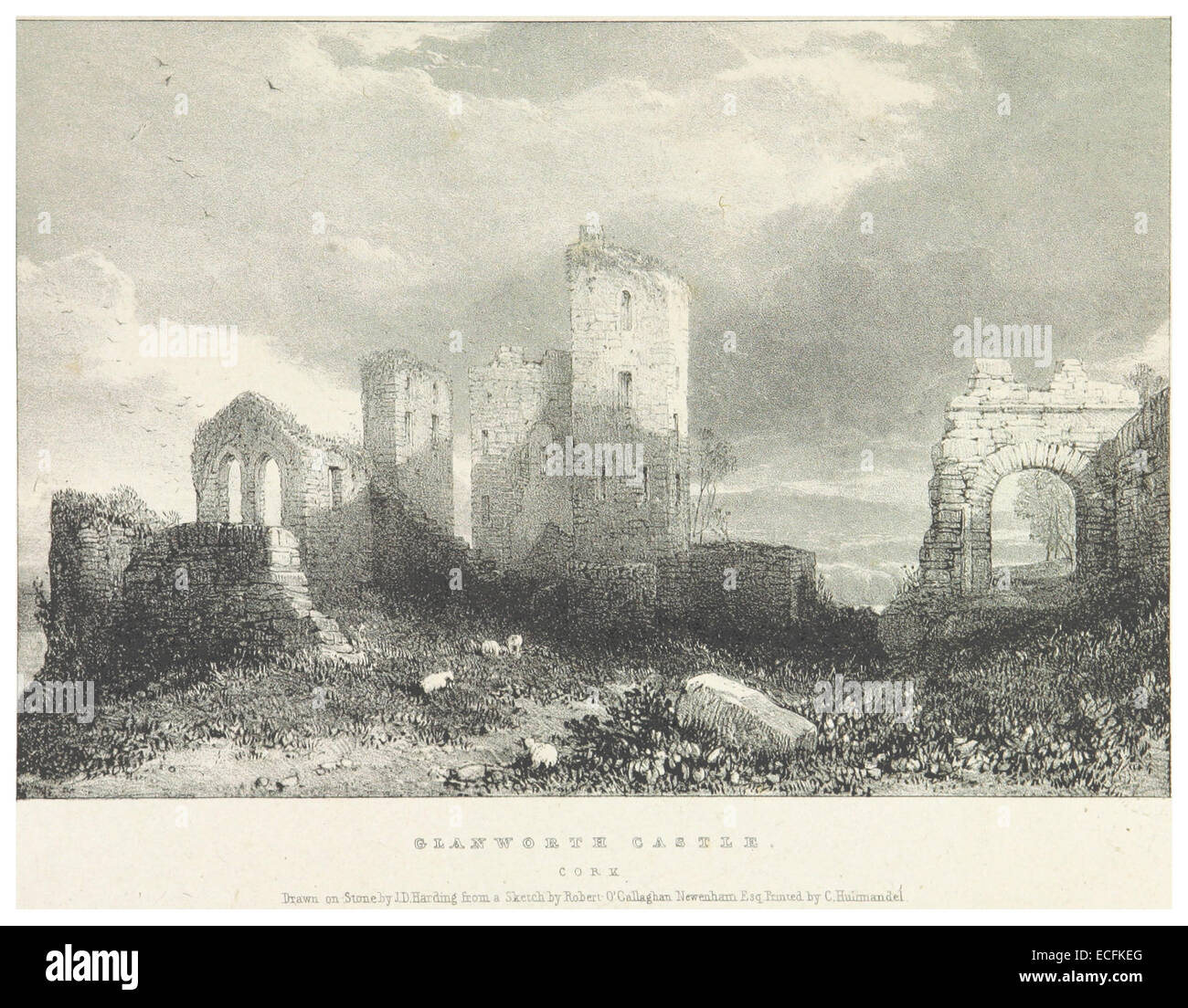 This 1830 map by Newenham illustrates Glanworth Castle in County Cork ...