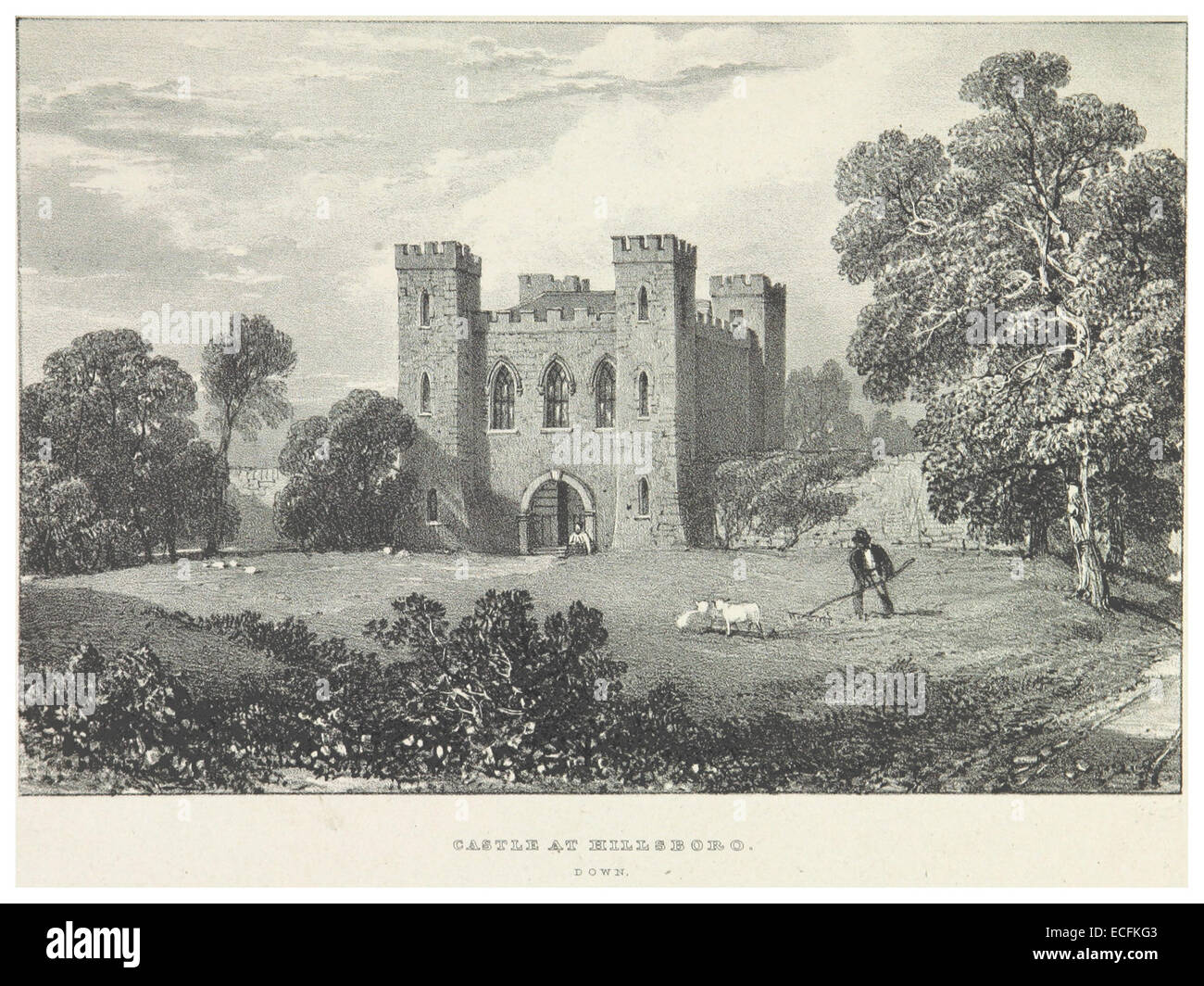 This 1830 illustration by Newenham depicts the Castle at Hillsboro ...