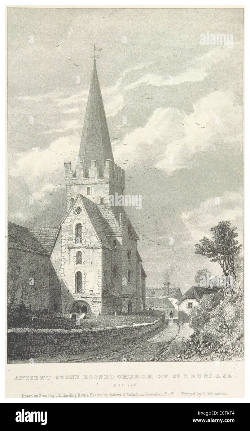 Depiction of the ancient stone-roofed Church of St. Douglas in Dublin ...