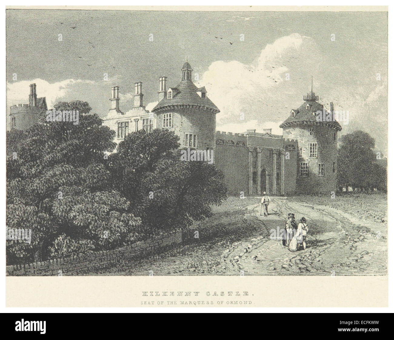 An 1830 illustration of Kilkenny Castle, the seat of the Marquess of ...