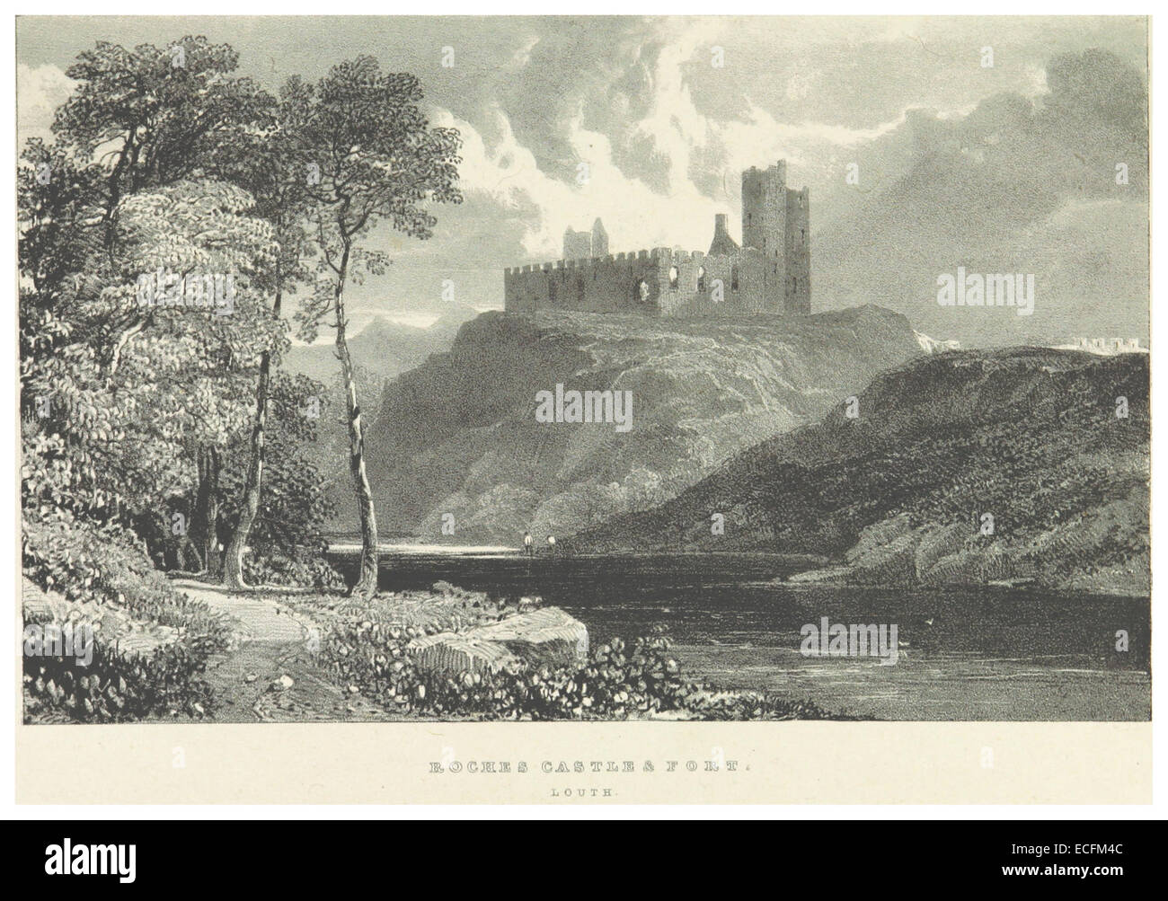 NEWENHAM(1830) p195 LOUTH - ROCHES CASTLE AND FORT Stock Photo - Alamy