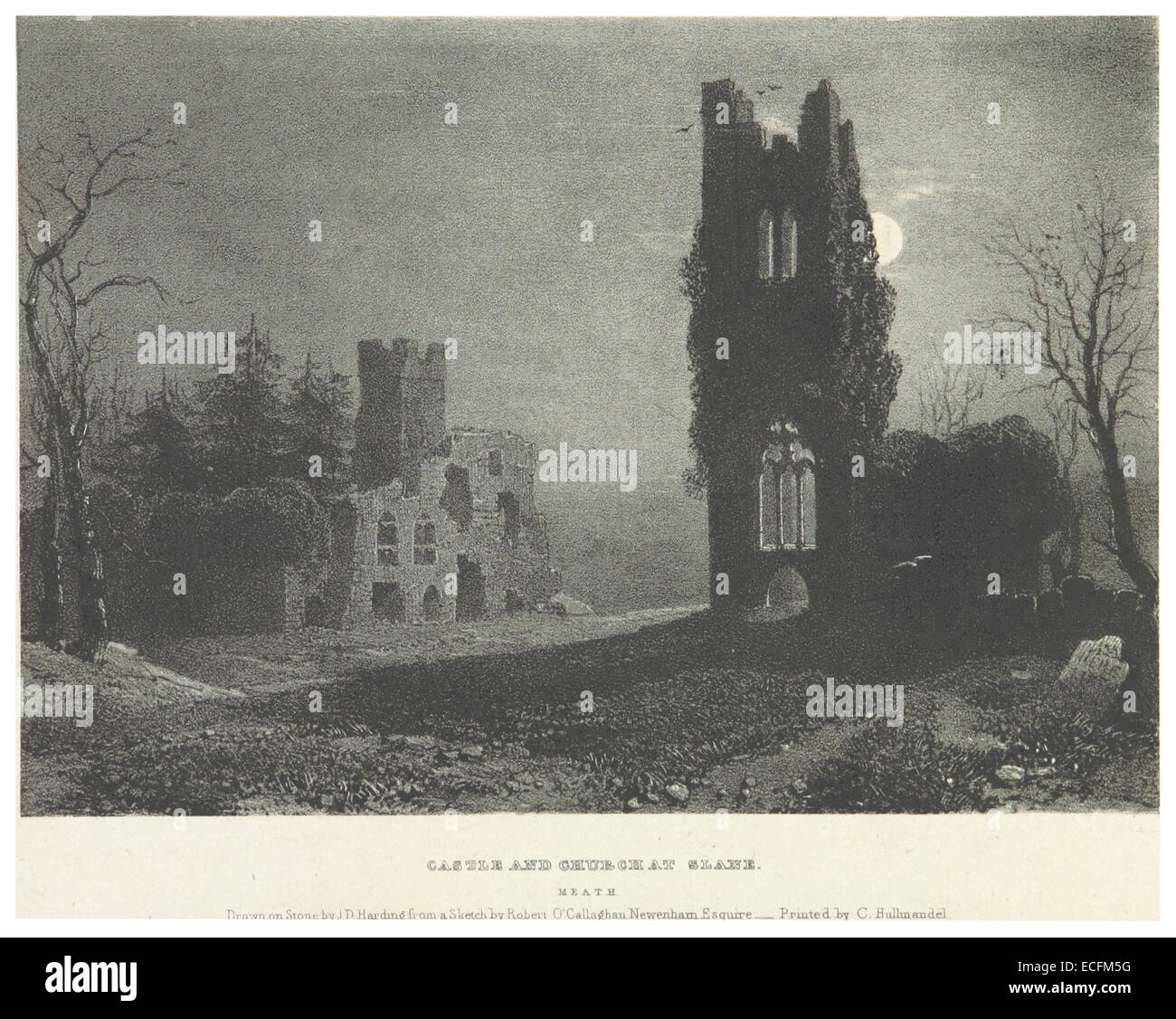 NEWENHAM(1830) p209 MEATH - CASTLE AND CHURCH AT SLANE Stock Photo - Alamy