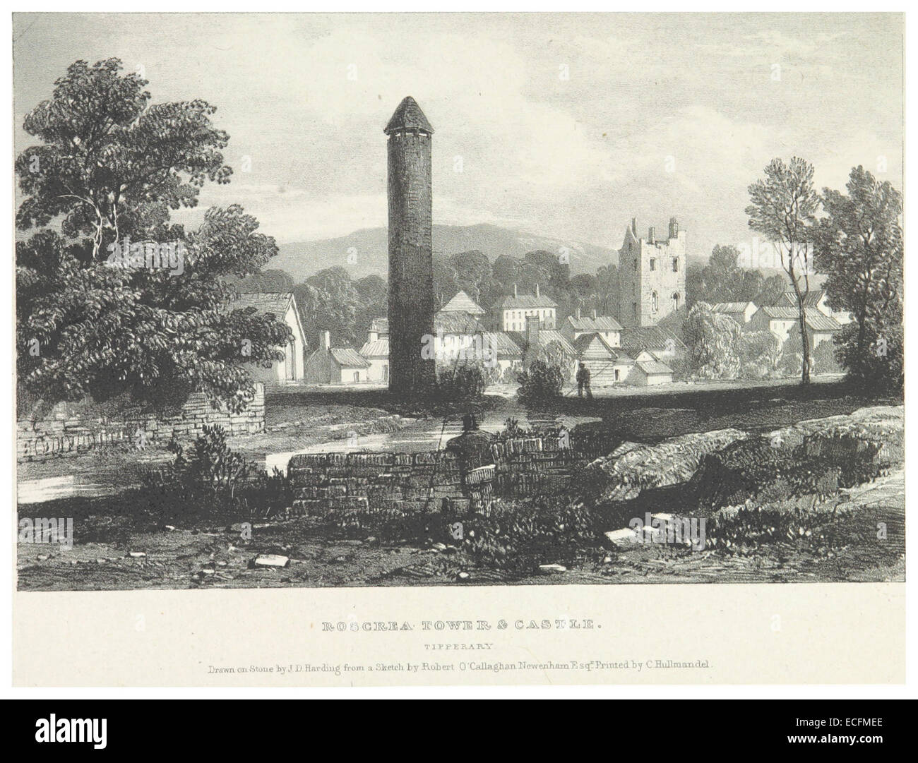 NEWENHAM(1830) p233 TIPPERARY - ROSCREA TOWER & CASTLE Stock Photo - Alamy