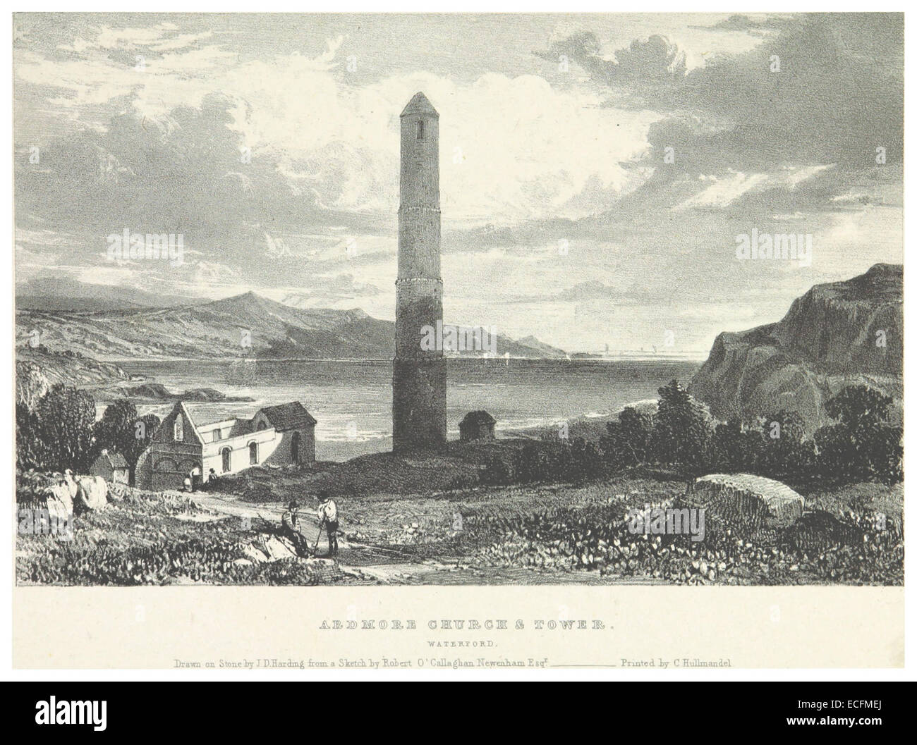 This 1830 illustration by Newenham shows the Ardmore Church and Tower ...