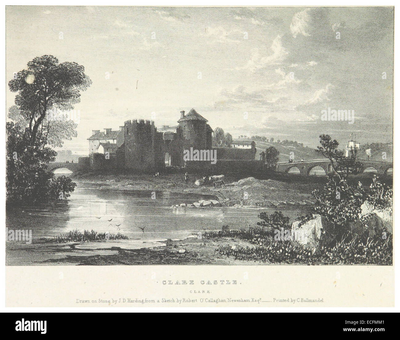 An 1830 illustration by Newenham depicting Clare Castle in County Clare ...