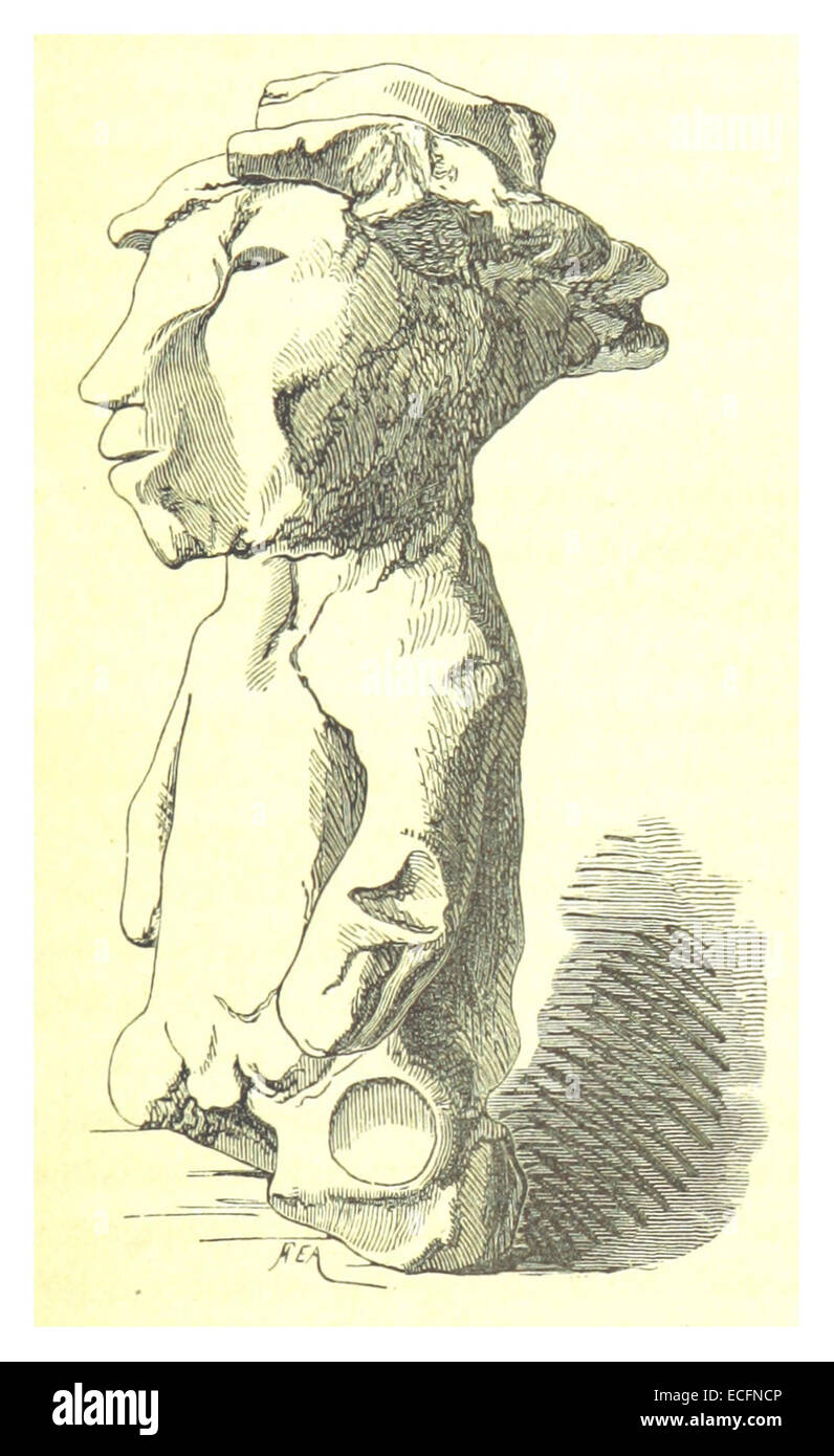 An 1883 illustration from Patagonia depicting a sculptural piece titled ...