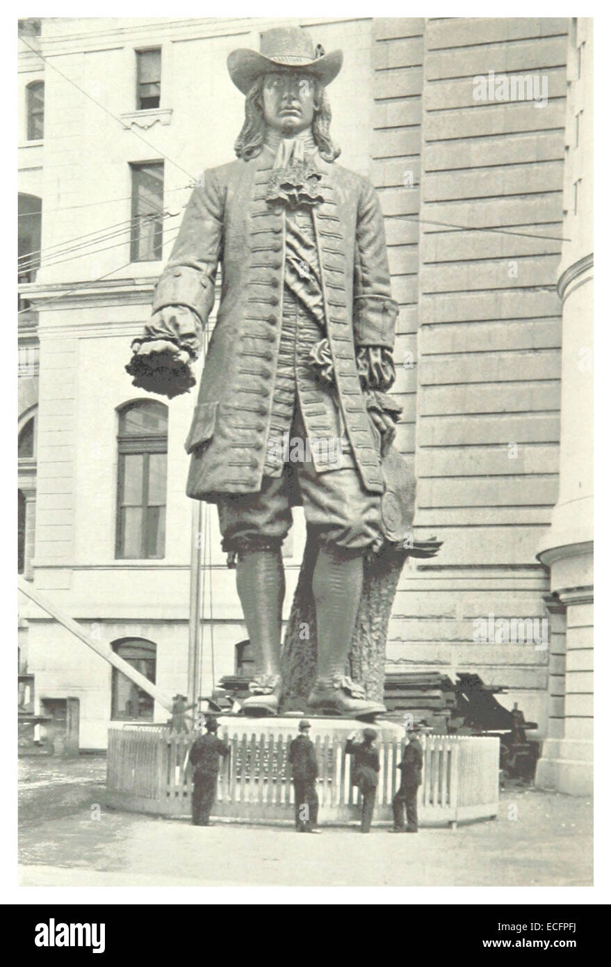 This 1897 illustration depicts the Statue of William Penn, focusing on ...