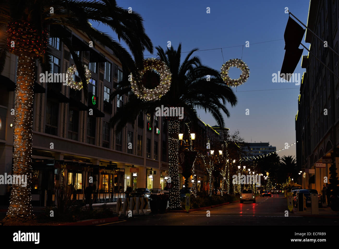 Santana Row shopping mall during the festive season, Santa Clara CA ...