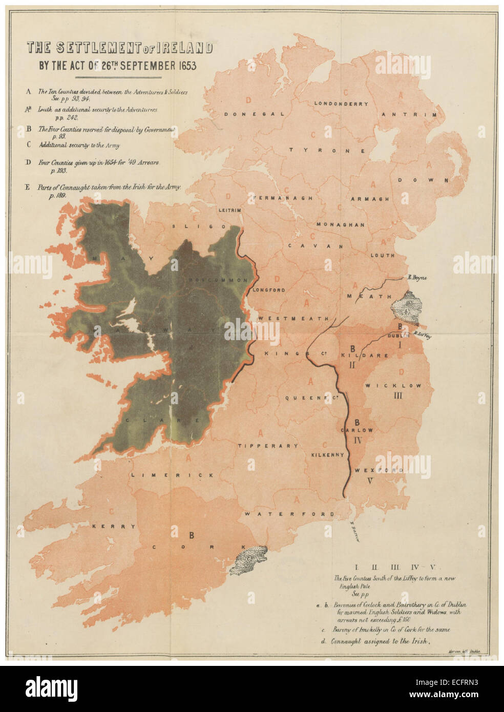 Prendergast’s 1870 map illustrates the settlement of Ireland as ...