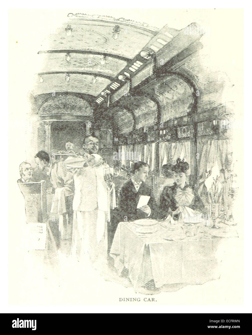 This 1893 illustration depicts a dining car from the Pennsylvania ...